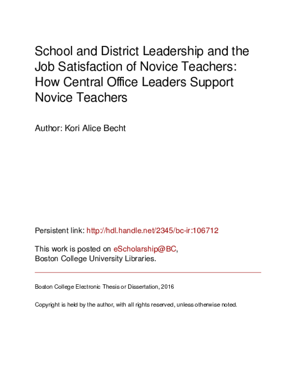 (PDF) School and district leadership and the job satisfaction of novice ...