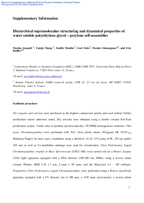 (PDF) Hierarchical supramolecular structuring and dynamical properties ...