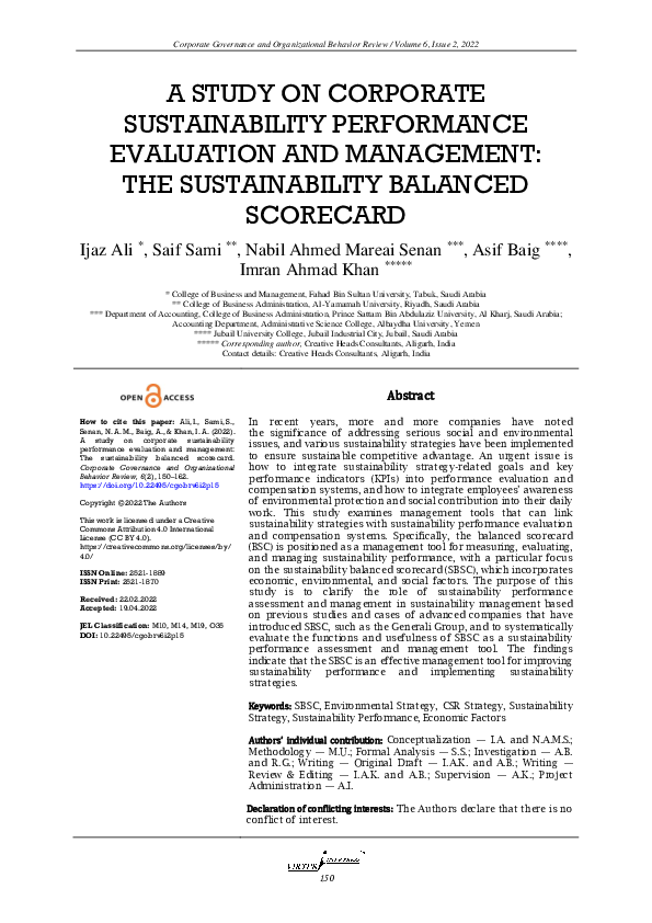(PDF) A study on corporate sustainability performance evaluation and ...