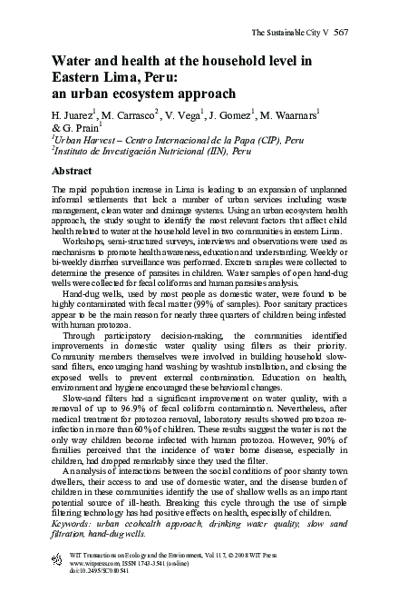 (PDF) Water and health at the household level in Eastern Lima, Peru: an ...
