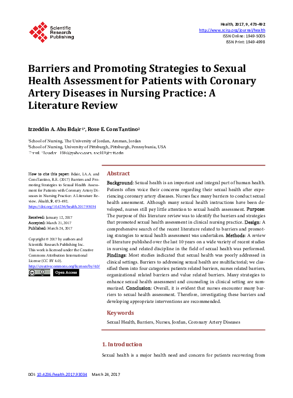 Pdf Barriers And Promoting Strategies To Sexual Health Assessment For