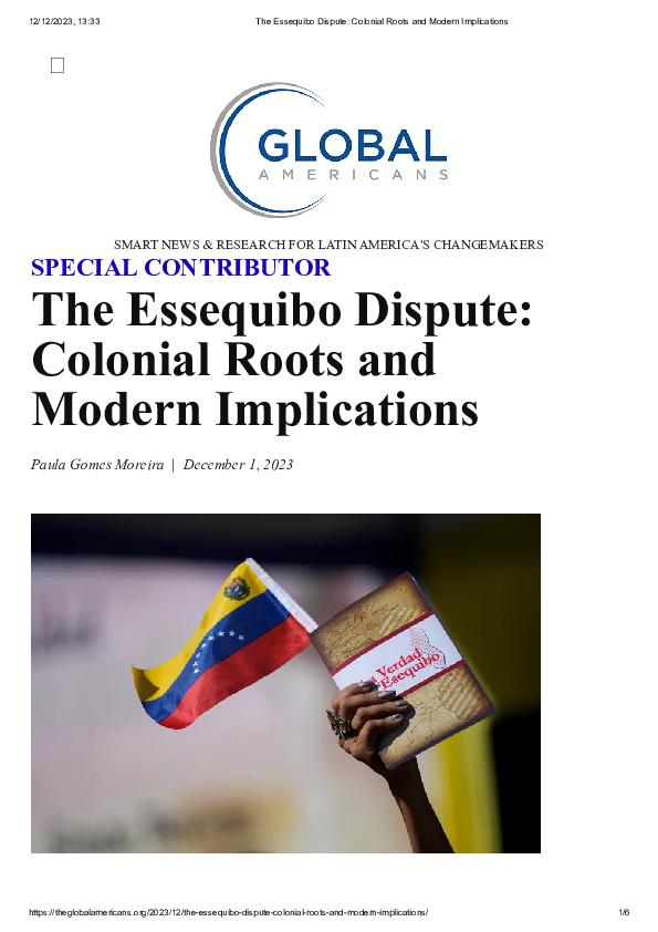 (PDF) The Essequibo Dispute Colonial Roots and Modern Implications