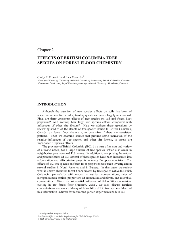 (PDF) Effects of British Columbia Tree Species on Forest Floor Chemistry