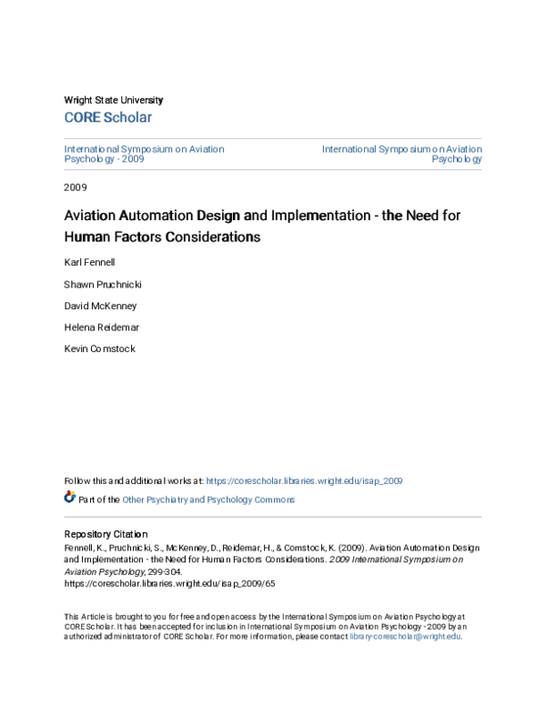 (PDF) Aviation Automation Design and Implementation - the Need for ...