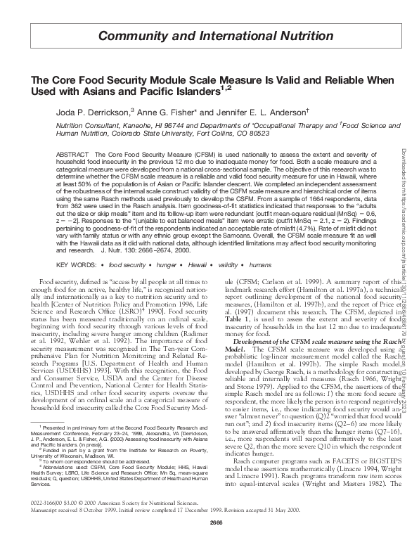 (PDF) The Core Food Security Module Scale Measure Is Valid and Reliable ...