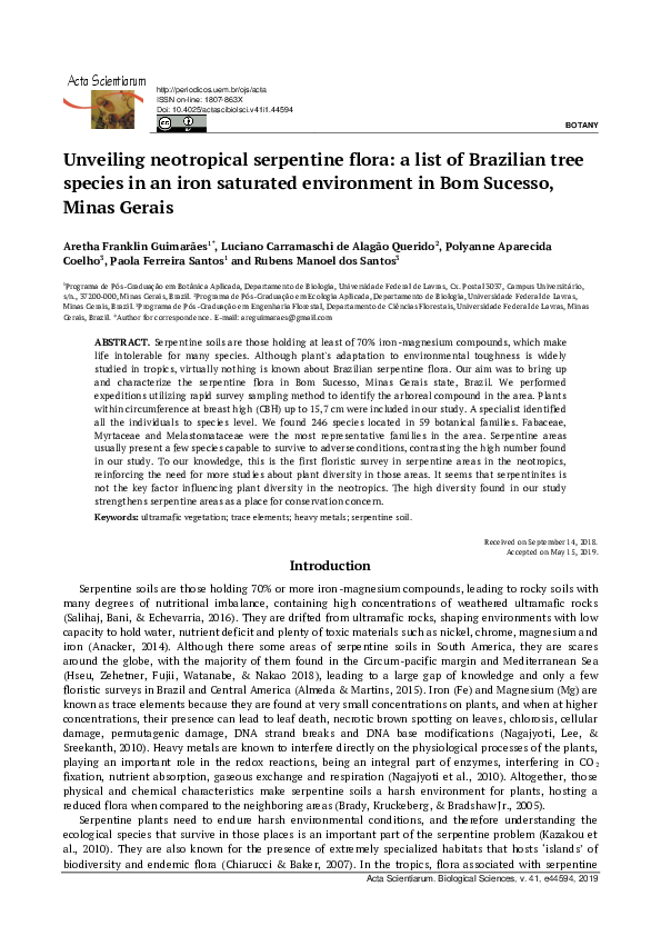 (PDF) Unveiling neotropical serpentine flora: a list of Brazilian tree ...
