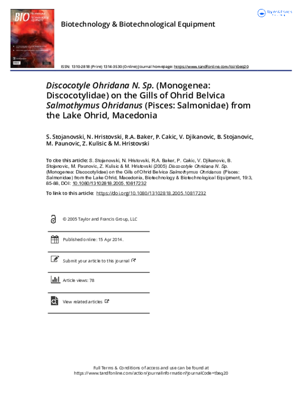 (PDF) Discocotyle Ohridana N. Sp. (Monogenea: Discocotylidae) on the ...