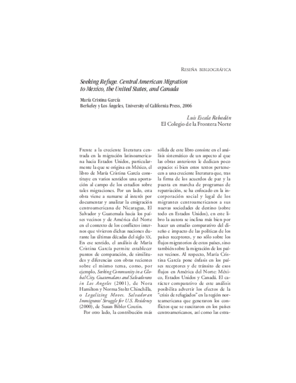 (PDF) Seeking Refuge. Central American Migration to Mexico, the United ...