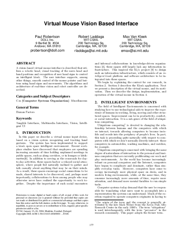 (PDF) Virtual mouse vision based interface