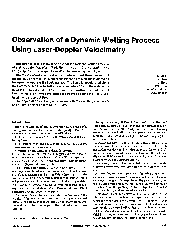 Observation of a dynamic wetting process using Laser‐Doppler velocimetry