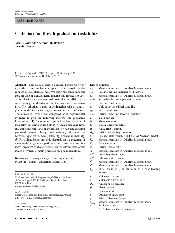 (PDF) Criterion for flow liquefaction instability