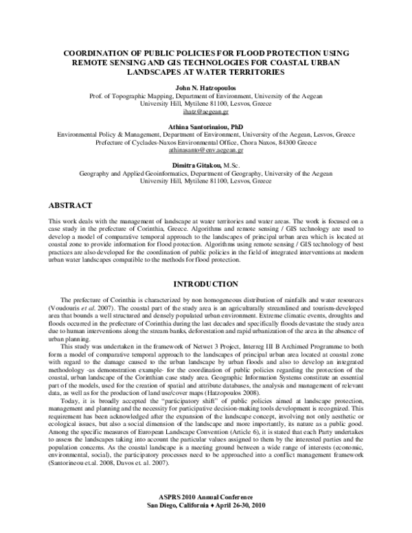 Pdf Coordination Of Public Policies For Flood Protection Using Remote Sensing And Gis