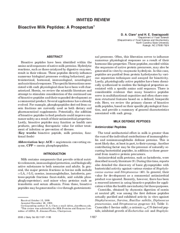 (PDF) Bioactive Milk Peptides: A Prospectus