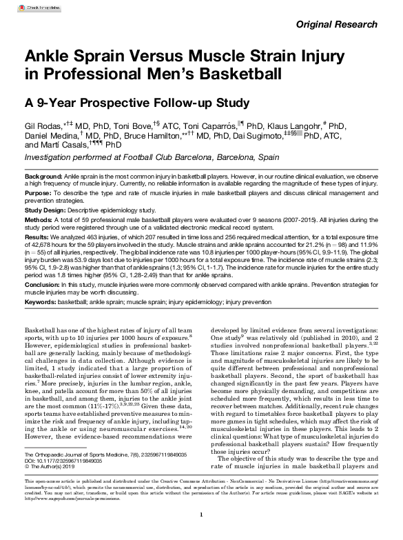 (PDF) Ankle Sprain Versus Muscle Strain Injury in Professional Men’s ...
