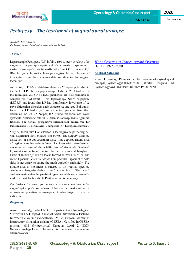 (PDF) Pectopexy ?? The treatment of vaginal apical prolapse