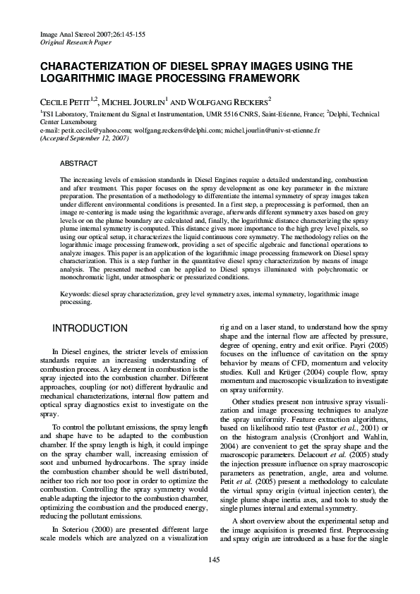 (PDF) Characterization of Diesel Spray Images Using the Logarithmic ...