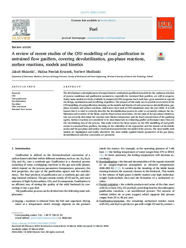 (PDF) A review of recent studies of the CFD modelling of coal gasification in entrained flow ...