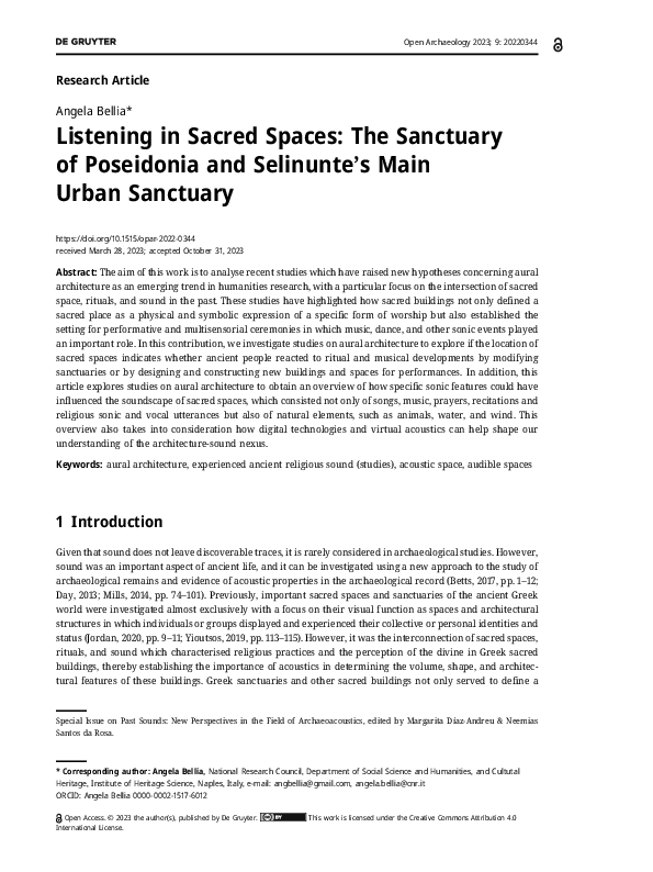 (PDF) Angela Bellia, Listening in Sacred Spaces: The Sanctuary of ...