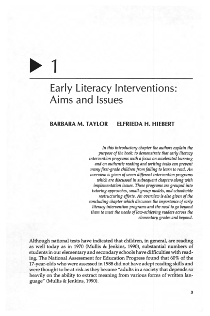 (PDF) Early Literacy Interventions: Aims and Issues