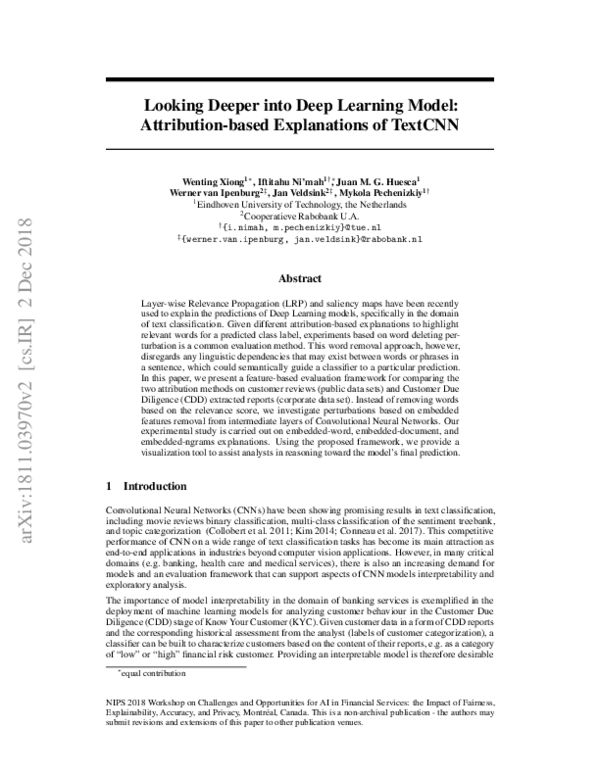(PDF) Looking deeper into deep learning model : attribution-based explanations of TextCNN