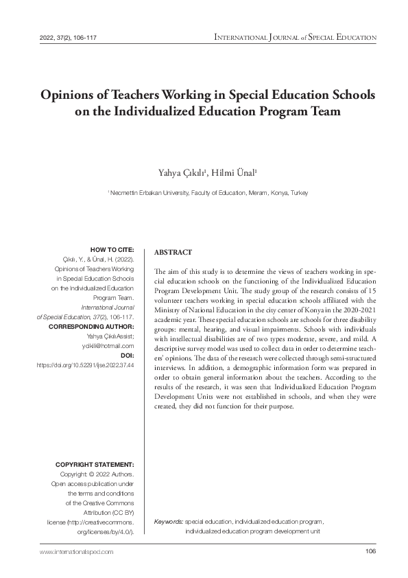 (PDF) Opinions of Teachers Working in Special Education Schools on the ...