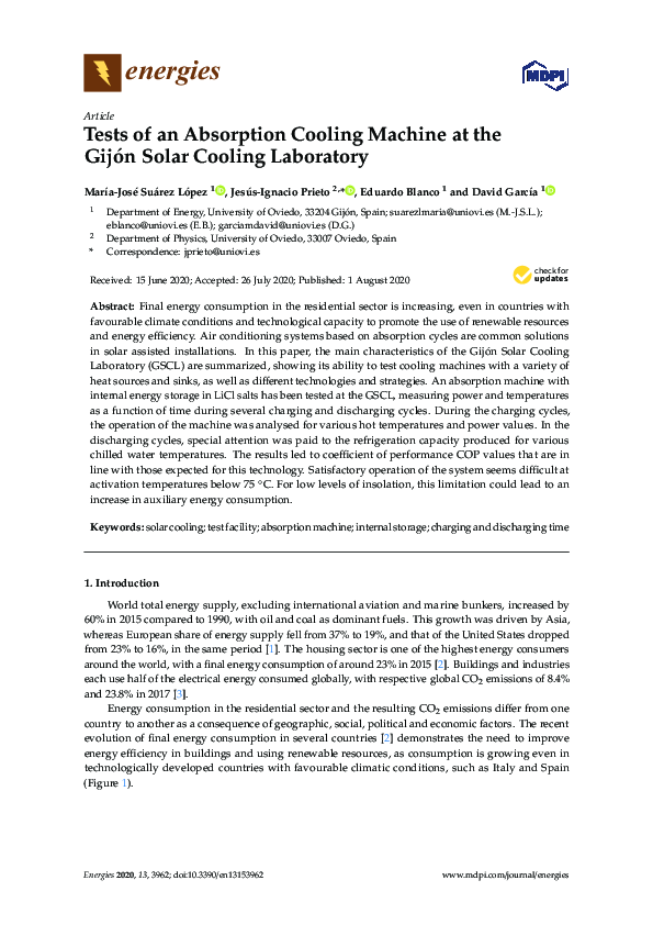(PDF) Tests of an Absorption Cooling Machine at the Gijón Solar Cooling ...