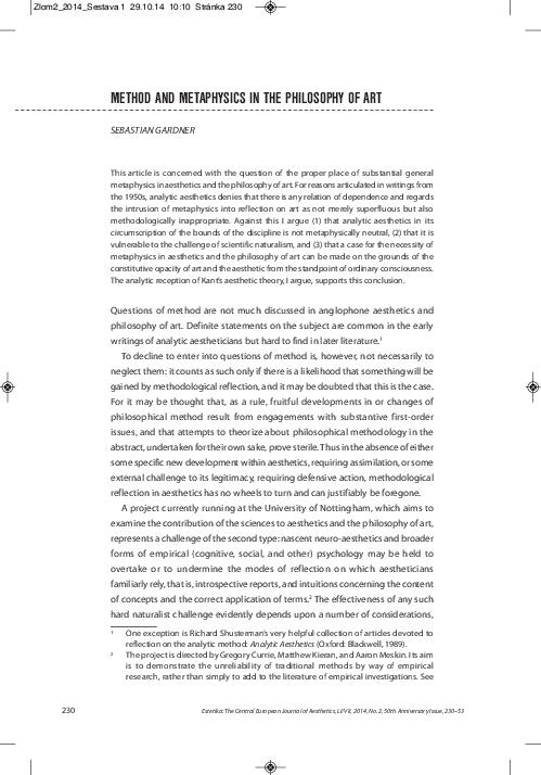 (PDF) Method and Metaphysics in the Philosophy of Art