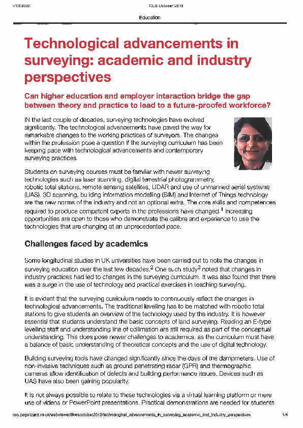 (PDF) Technological advancements in surveying: academic and industry perspectives