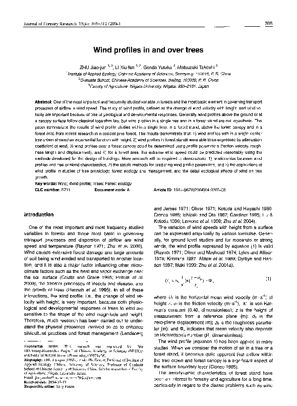 (PDF) Wind profiles in and over trees