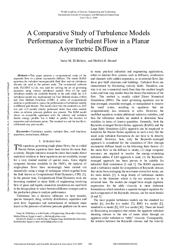 (PDF) A Comparative Study of Turbulence Models Performance for ...