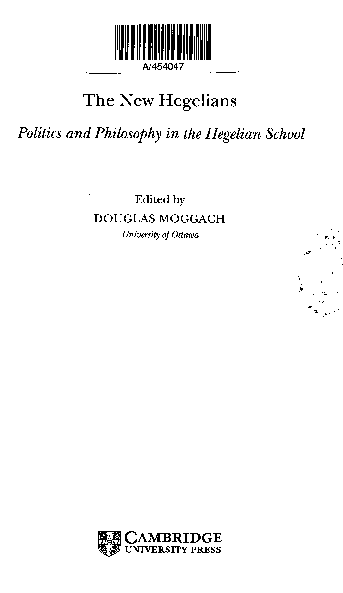 (PDF) The New Hegelians: Politics and Philosophy in the Hegelian School
