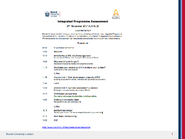 (PDF) Integrated Programme Assessment (IPA): Brunel Workshop ...