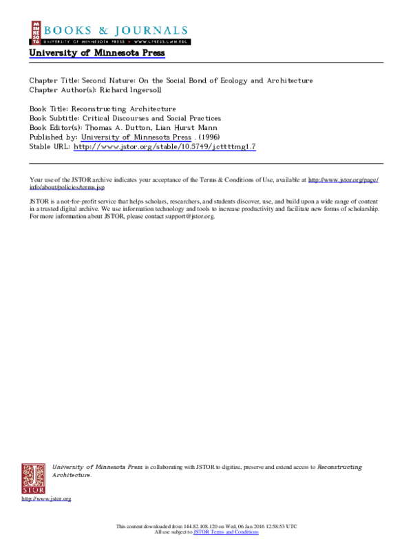 (PDF) Chapter Title: Second Nature: On the Social Bond of Ecology and ...