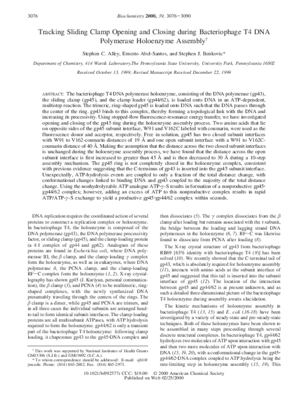 (PDF) Tracking Sliding Clamp Opening and Closing during Bacteriophage ...