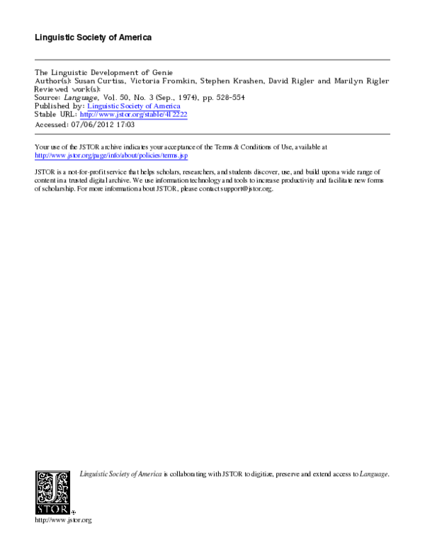 (PDF) The Linguistic Development of Genie