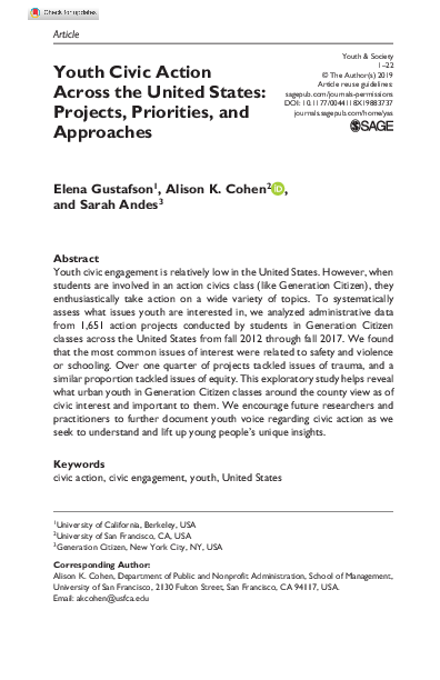 (PDF) Youth Civic Action Across the United States: Projects, Priorities ...