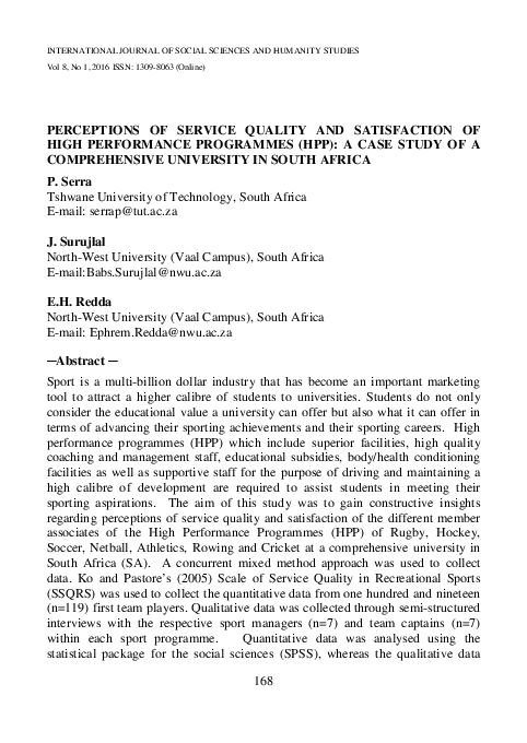 (PDF) Perceptions of Service Quality and Satisfaction of High Performance Programmes (HPP): A ...