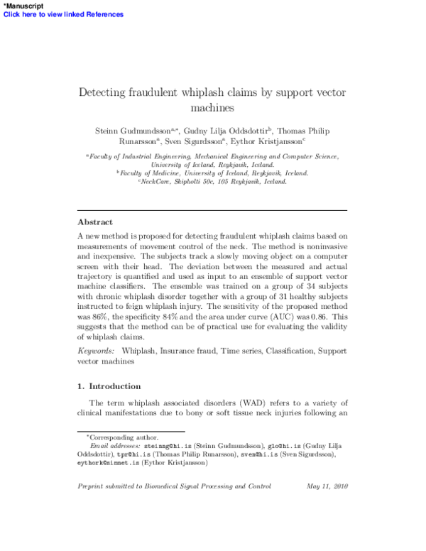 (PDF) Detecting fraudulent whiplash claims by support vector machines