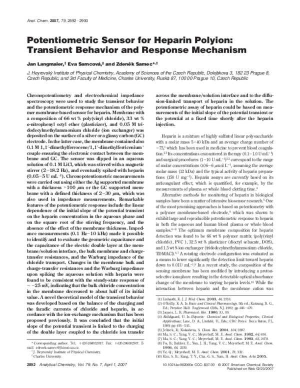 (PDF) Potentiometric Sensor for Heparin Polyion: Transient Behavior and ...