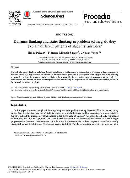 (PDF) Dynamic Thinking and Static Thinking in Problem Solving: Do they ...