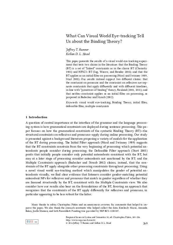 (PDF) What Can Visual World Eye-tracking Tell Us About the Binding Theory?