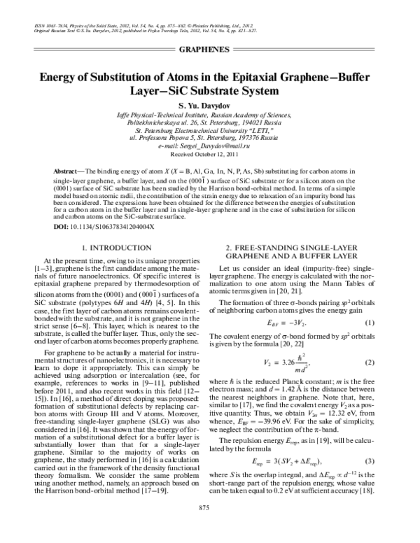 (PDF) Energy of substitution of atoms in the epitaxial graphene-buffer ...