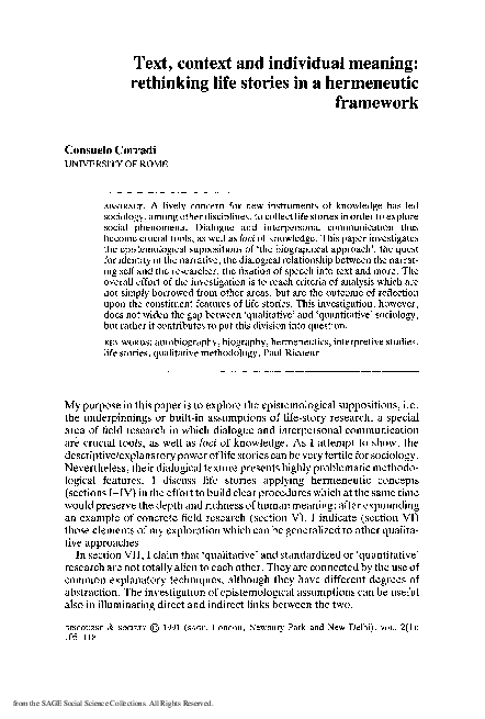 (PDF) Text, Context and Individual Meaning: Rethinking Life Stories in ...