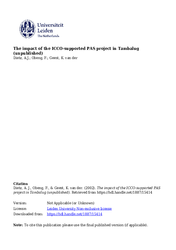 (PDF) The impact of the ICCO-supported PAS project in Tambalug ...