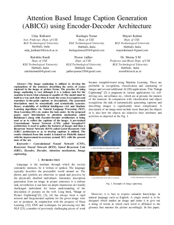 Pdf Attention Based Image Caption Generation Abicg Using Encoder Decoder Architecture