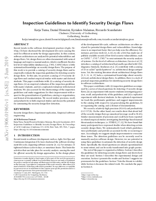 (PDF) Inspection guidelines to identify security design flaws