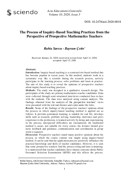 (PDF) The Process of Inquiry-Based Teaching Practices from the ...