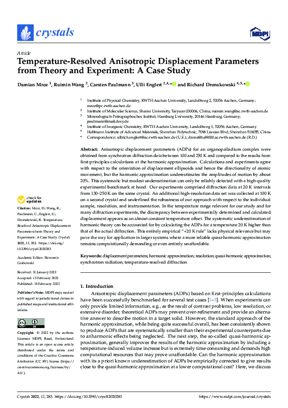 (PDF) Temperature-Resolved Anisotropic Displacement Parameters from ...