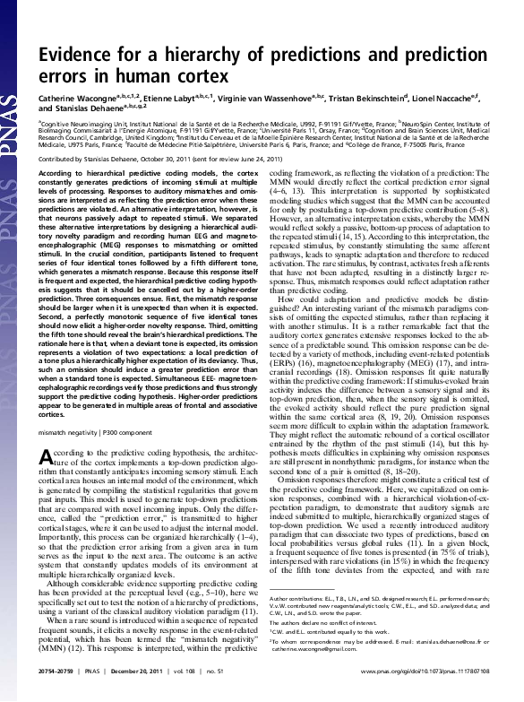 (PDF) Evidence for a hierarchy of predictions and prediction errors in human cortex