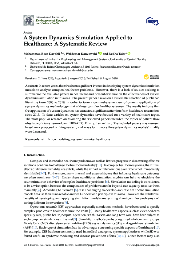 (PDF) A System Dynamics Simulation Applied to Healthcare: A Systematic Review